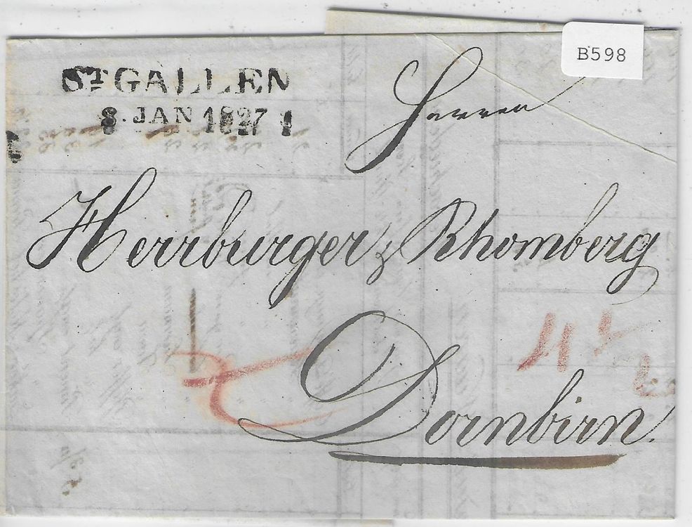Faltbrief St. Gallen 8. Jan. 1827 nach (Gebraucht) in Ettingen für CHF ...
