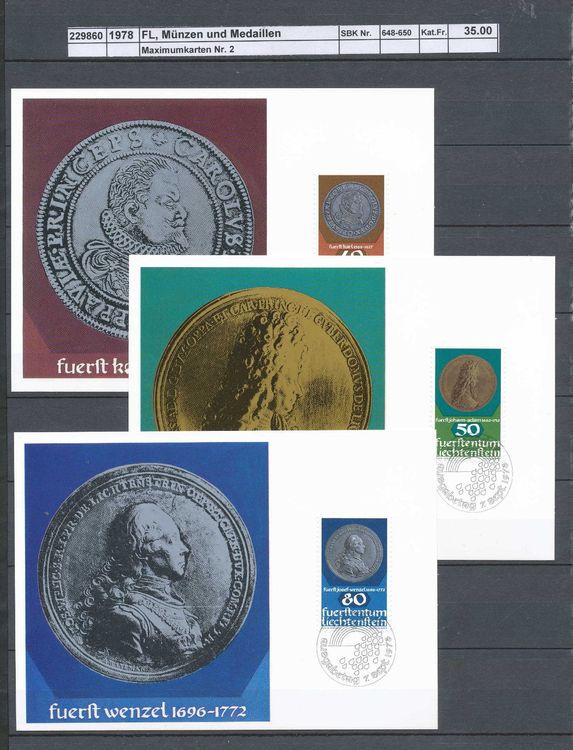 1978 Liechtenstein, Münzen und Medaillen - Maximumkarten | Kaufen auf Ricardo