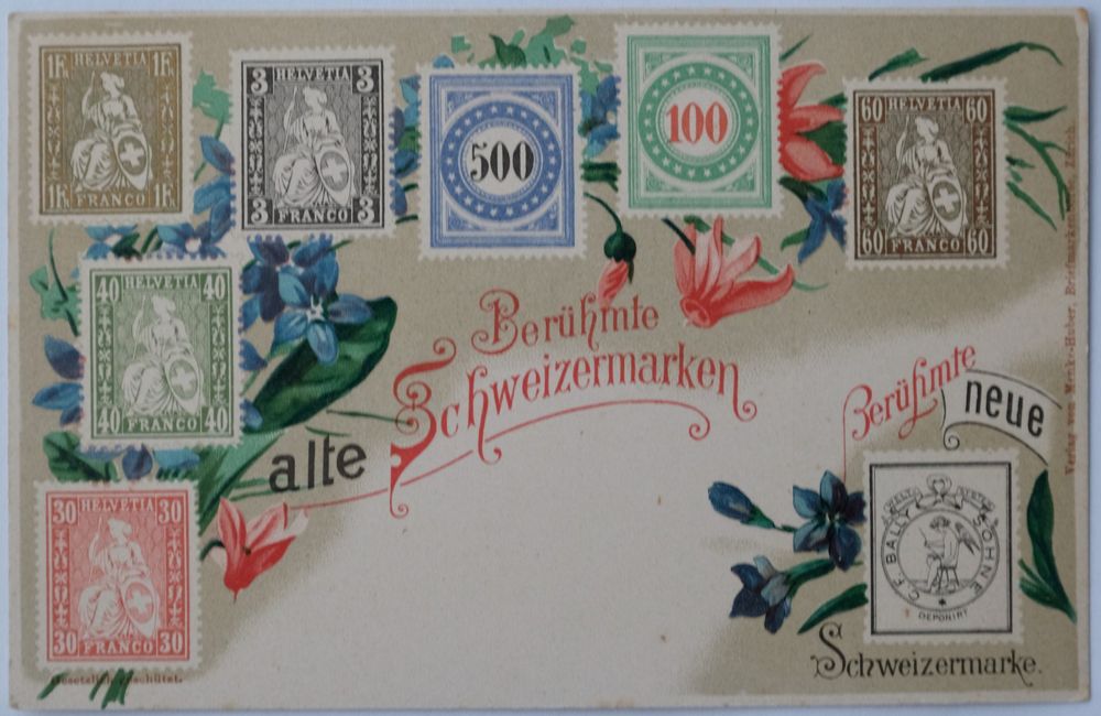 Postkarte berühmte Briefmarken CH Litho um ca. 1900 | Kaufen auf Ricardo
