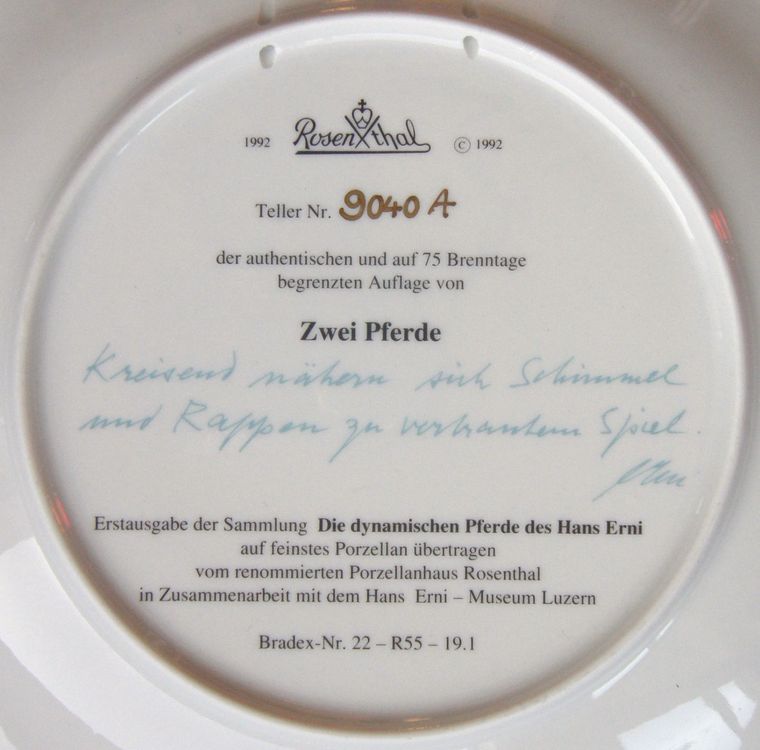 original HANS ERNI «Zwei Pferde» ROSENTHAL 1992 classic (Neu (gemäss Beschreibung)) in Lohn ...