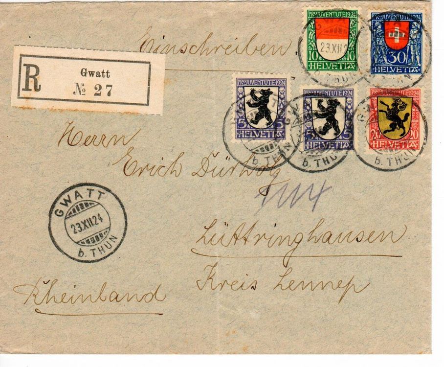 R-Brief Gwatt bei Thun 1924 PJ Frankatur (Gebraucht) in Wolhusen für CHF 18 – mit Lieferung auf ...