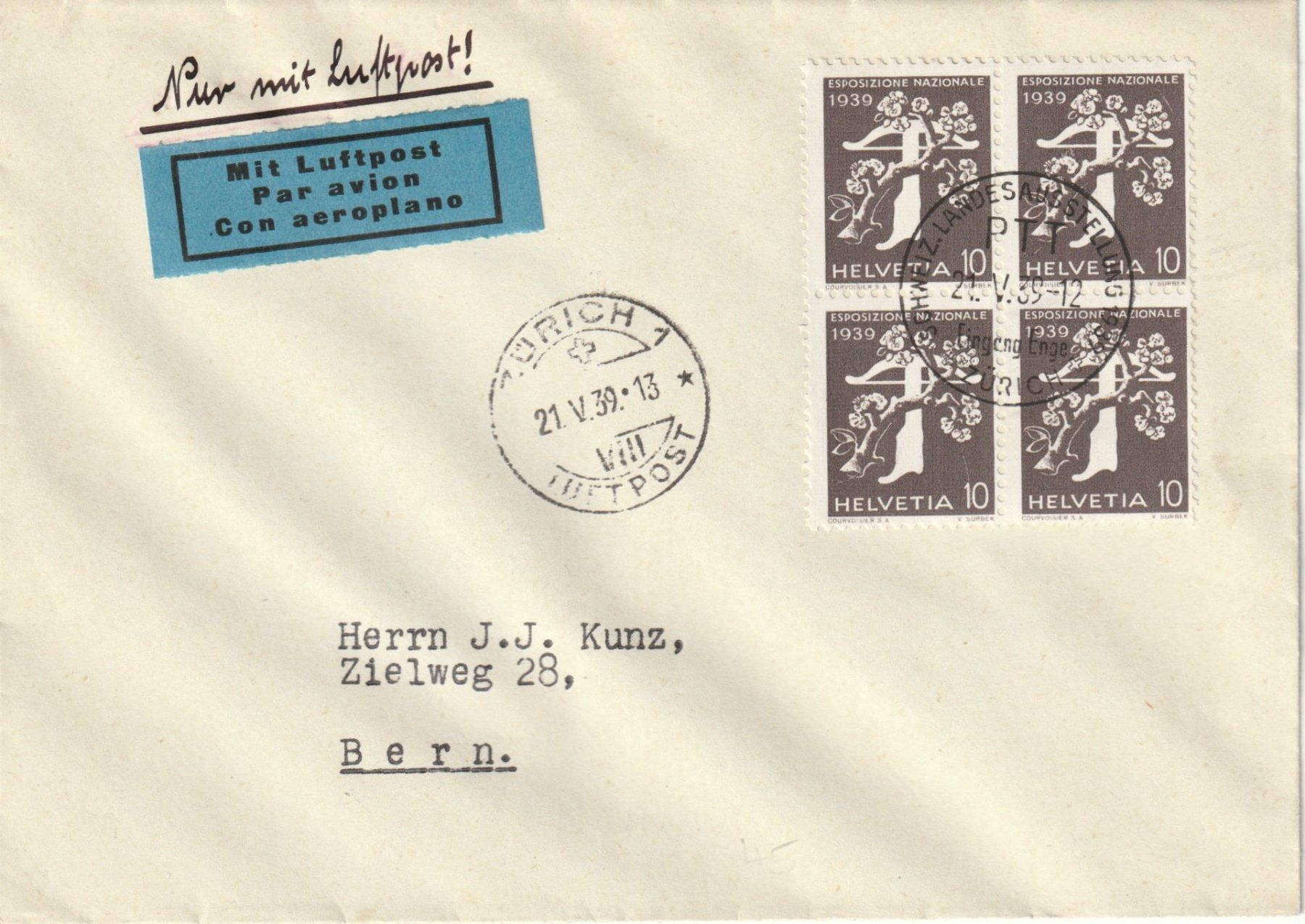 Lupo-Brief von der Landi 39, mit 10 Rp Armbrust ita Vierer (Gebraucht ...