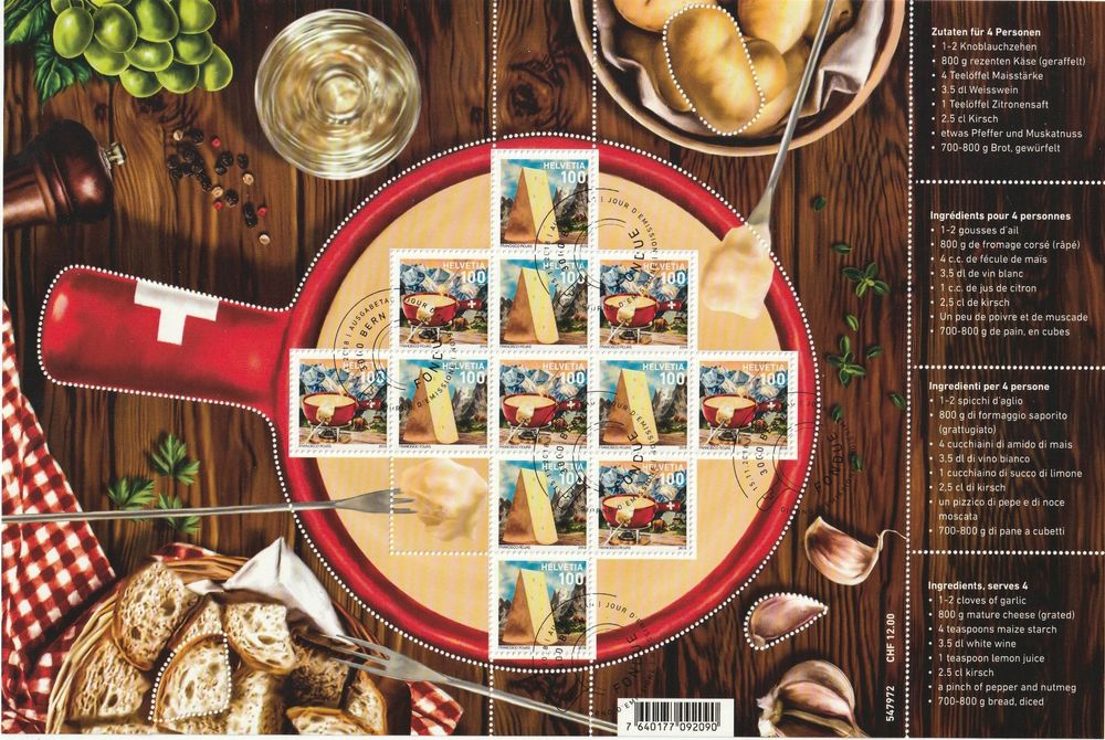 2018, Chäsfondue im Originalbogen, ET-gestempelt (Gebraucht) in Turgi für CHF 9 – mit Lieferung ...