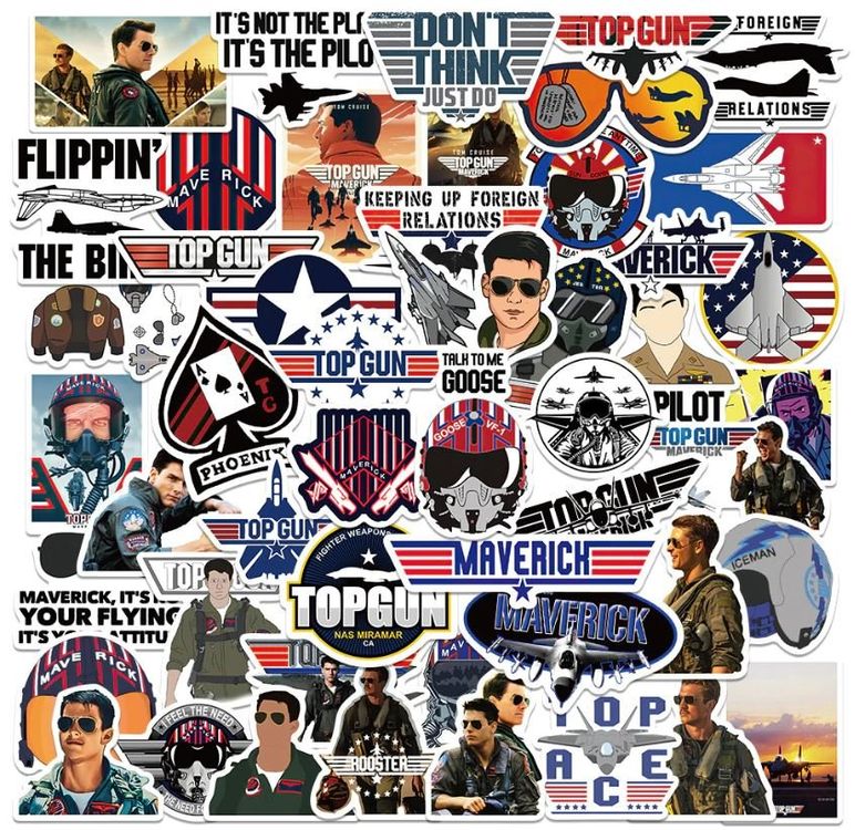 50 tlg Stickerset Top Gun Maverick Tom Cruise Film DVD Pilot (Neu und ...