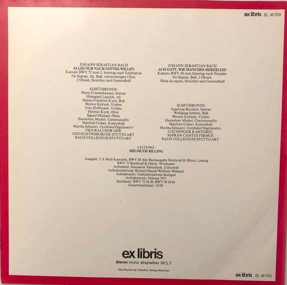 Bach - Kantaten (4 LPs, Helmuth Rilling) (Gebraucht) in Grüningen für ...