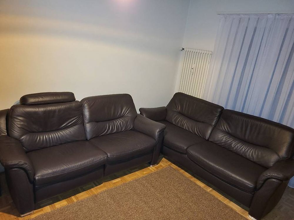 Ledersofa-Set 3er und 2er in Dunkelbraun (Gebraucht) in Birsfelden für CHF 600 – nur Abholung ...
