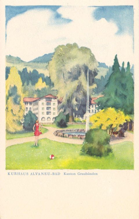 AK um 1910, "Kurhaus Alvaneu-Bad", farbige Künstlerkarte | Kaufen auf Ricardo