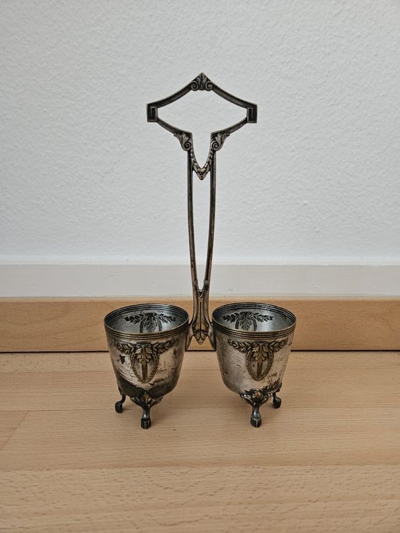 WMF Eierbecher Messing versilbert mit 2 grünen Gläsern 1910 (Gebraucht ...