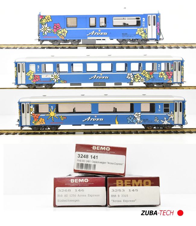 Bemo 3x EW I Arosa Express Personenwagen RhB H0m GS mit OVP (Neu (gemäss Beschreibung)) in St ...