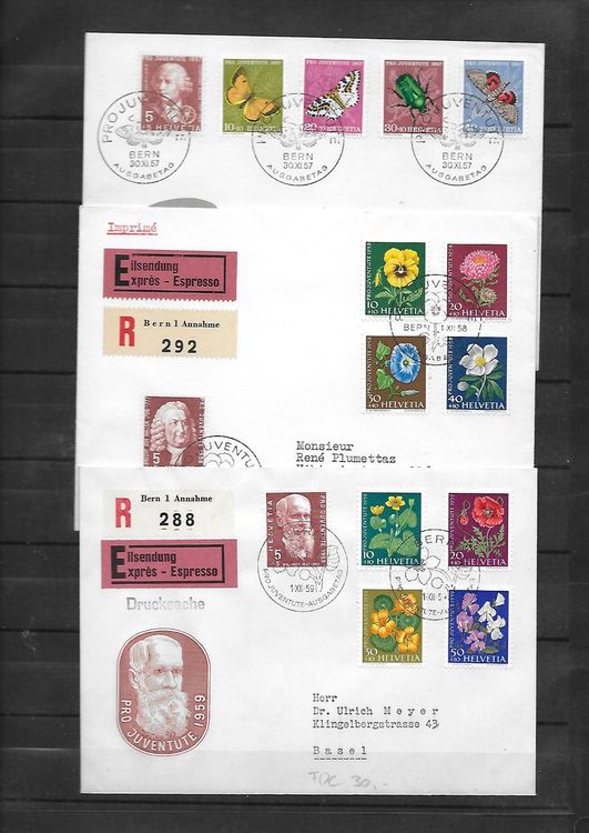 3 PJ FDC 1957 - 1959 Kat: CHF 105.- (Gebraucht) in Basel für CHF 9 – mit Lieferung auf Ricardo ...