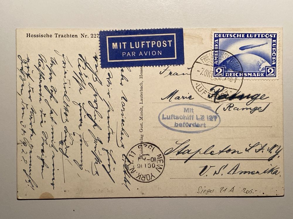 Deutsche Luftpost 1928, Sieger 21A, gest Friedrichshafen, NY (Gebraucht) in Küssnacht a. Rigi ...