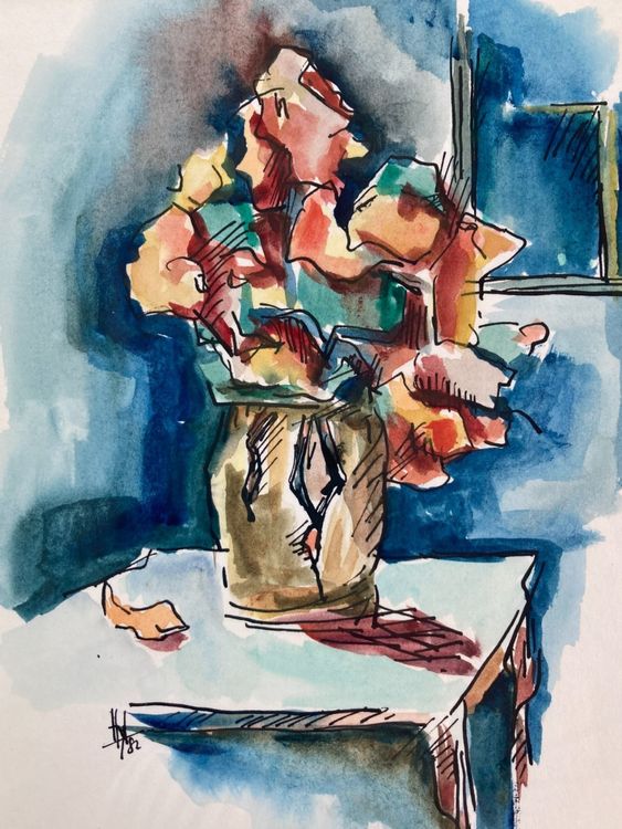 Gemälde Aquarell Stilleben modern unleserlich signiert 1982 | Kaufen auf Ricardo