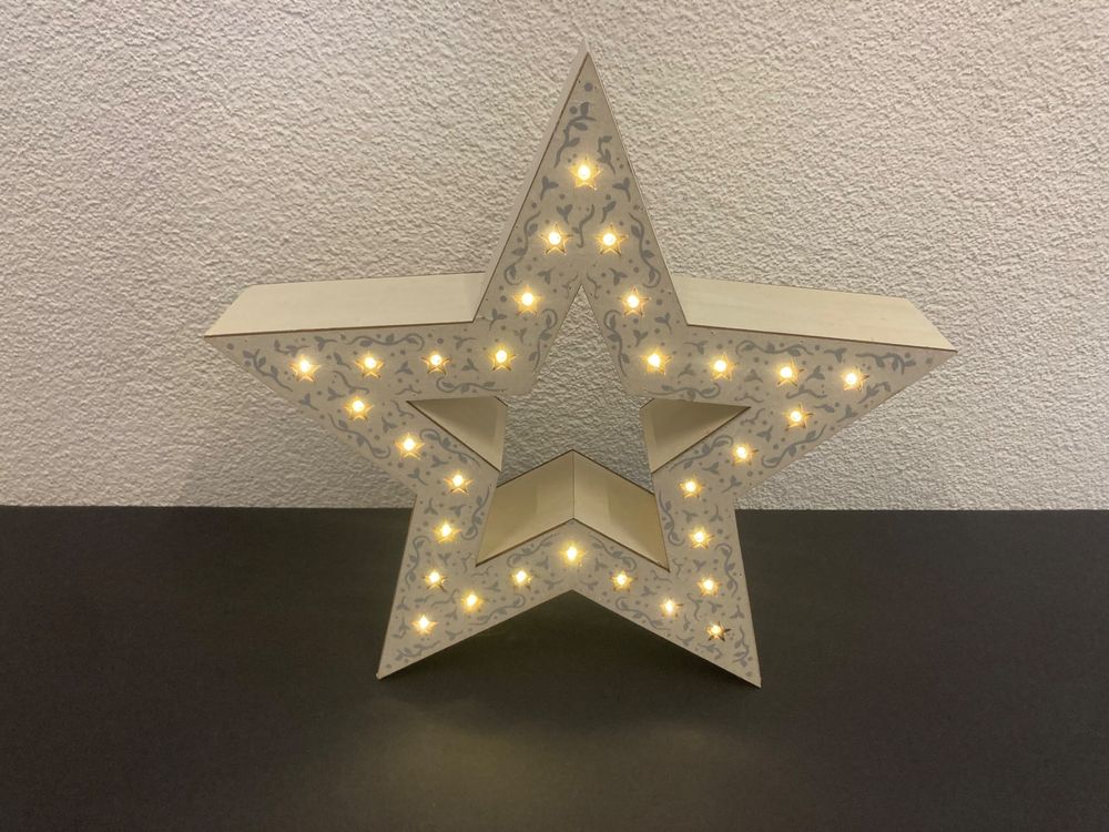 LED-Stern aus Holz mit Timerfunktion, ca. 37x37x8 cm (Neu (gemäss ...