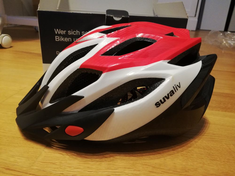Velohelm SUVA "Volermo", rot/weiss, Grösse: 52 - 59 cm | Kaufen auf Ricardo