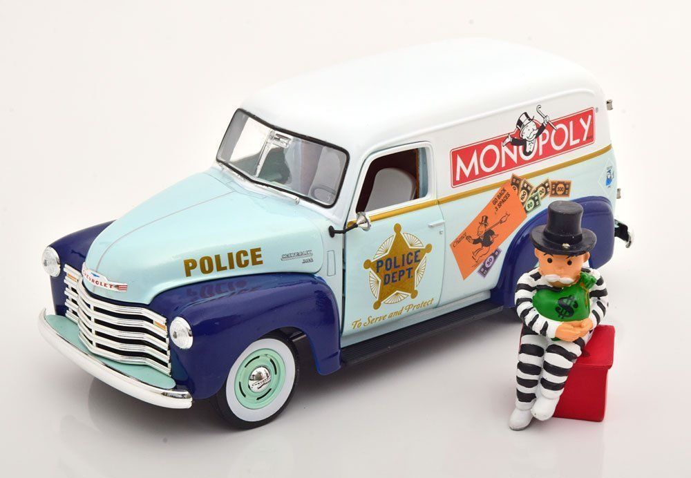 CHEVROLET POLICE VAN MONOPOLY 1948 M.FIGUR 1:18 AUTOWORLD (Neu und ...