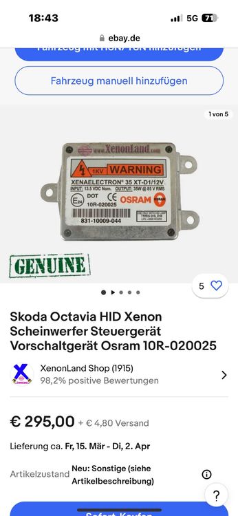 Osram xenon steuergerät chrysler 300 & skoda oktavia (Gebraucht) in ...