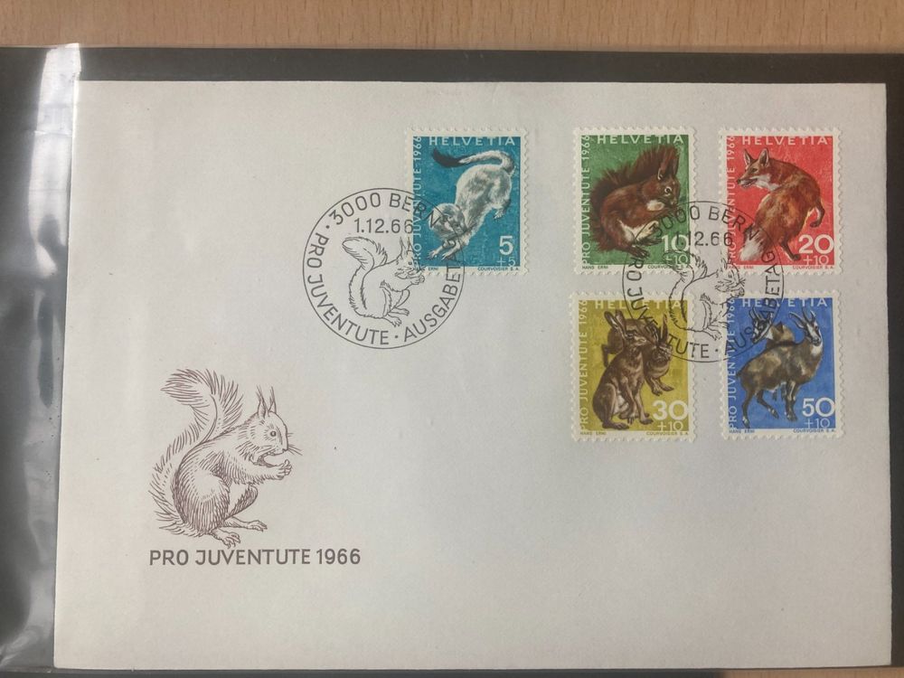 CH 1966 Ersttagsbrief Satz Pro Juventute einheim. Wildtiere (Neu (gemäss Beschreibung)) in ...