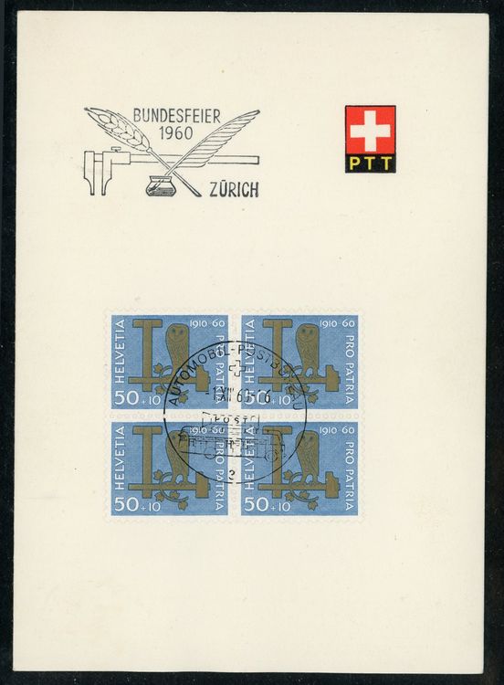 PTT Faltblatt: B100 Viererblock, Pro Patria SSt. A.853, 1960 | Kaufen ...
