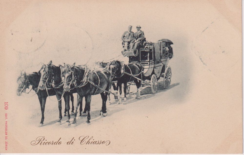 AK Ricordo di Chiasso, diligenza a cavalli. 1899 RARITÀ! (Usato) a Riva San Vitale per CHF 75 ...