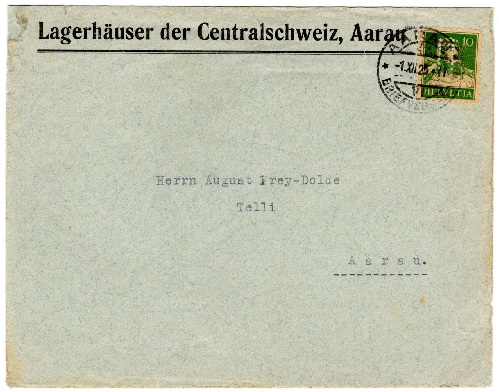 Rollenmarken-Perfin "II" auf Lokalrayon Beleg von AARAU (Gebraucht) in Eglisau für CHF 25 – mit ...