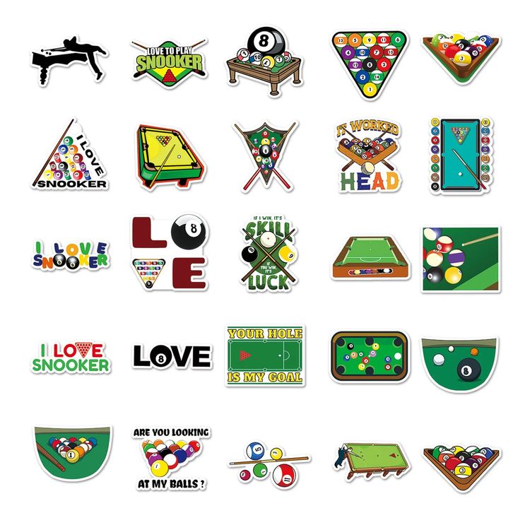 50 tlg Stickerset Billard Pool Snooker 8 Ball Coe Tisch (Neu und ...