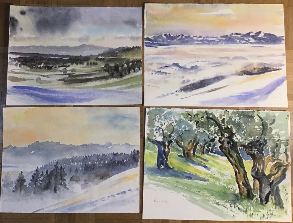 4 Stūck Landschaft Aquarelle Unl. Sign. | Kaufen auf Ricardo