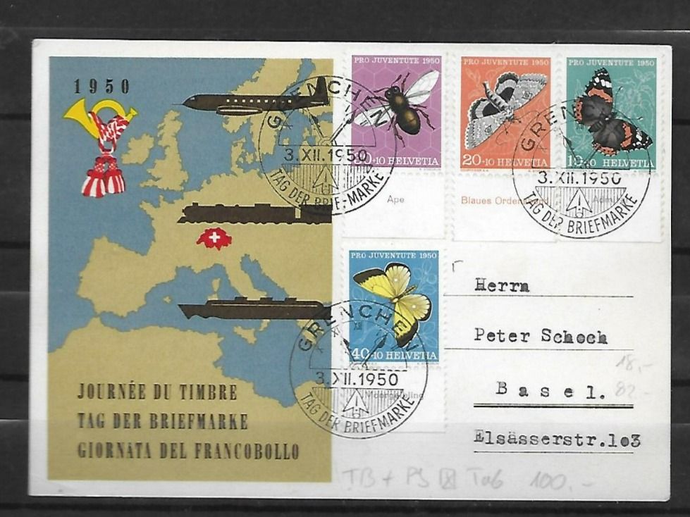 TB Karte 1950 mit seltenen Tab PJ Frankatur Kat: CHF 100.- (Gebraucht) in Basel für CHF 5 – mit ...
