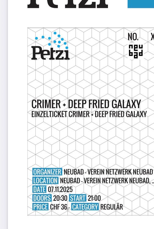 Crîmer & Deep Fried Galaxy, Neubad-Ticket, 07.11.25 (Neu und ...
