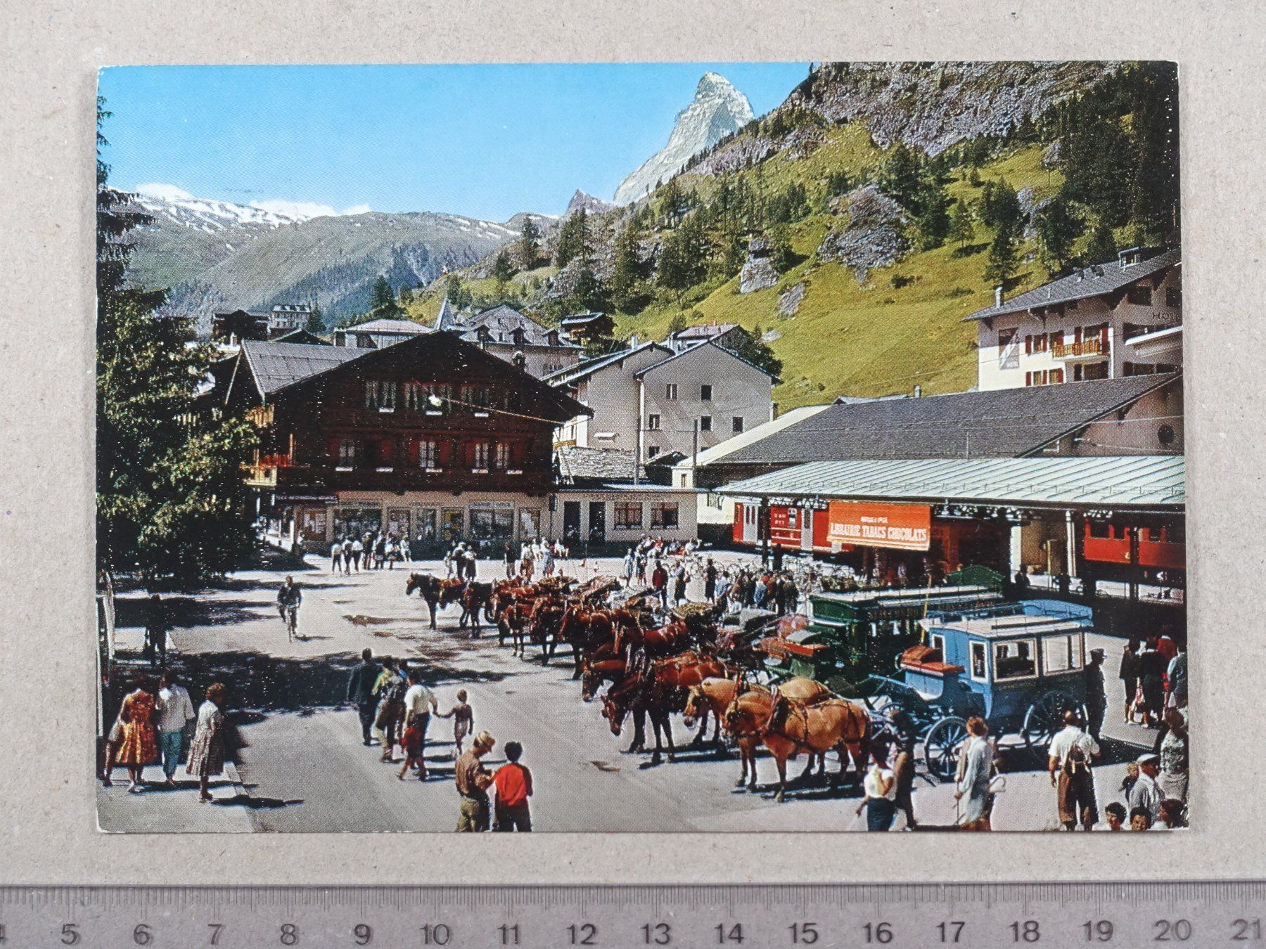 Zermatt, Bahnhofplatz, 1977, Pferde, Pferdekutsche (Gebraucht) in ...