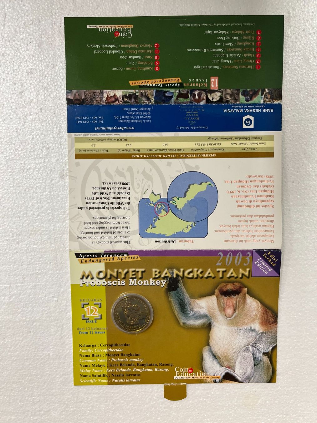 Gedenk-Spende-Goldmünze aus Borneo Malaysia Proboscis Monkey (Neu ...