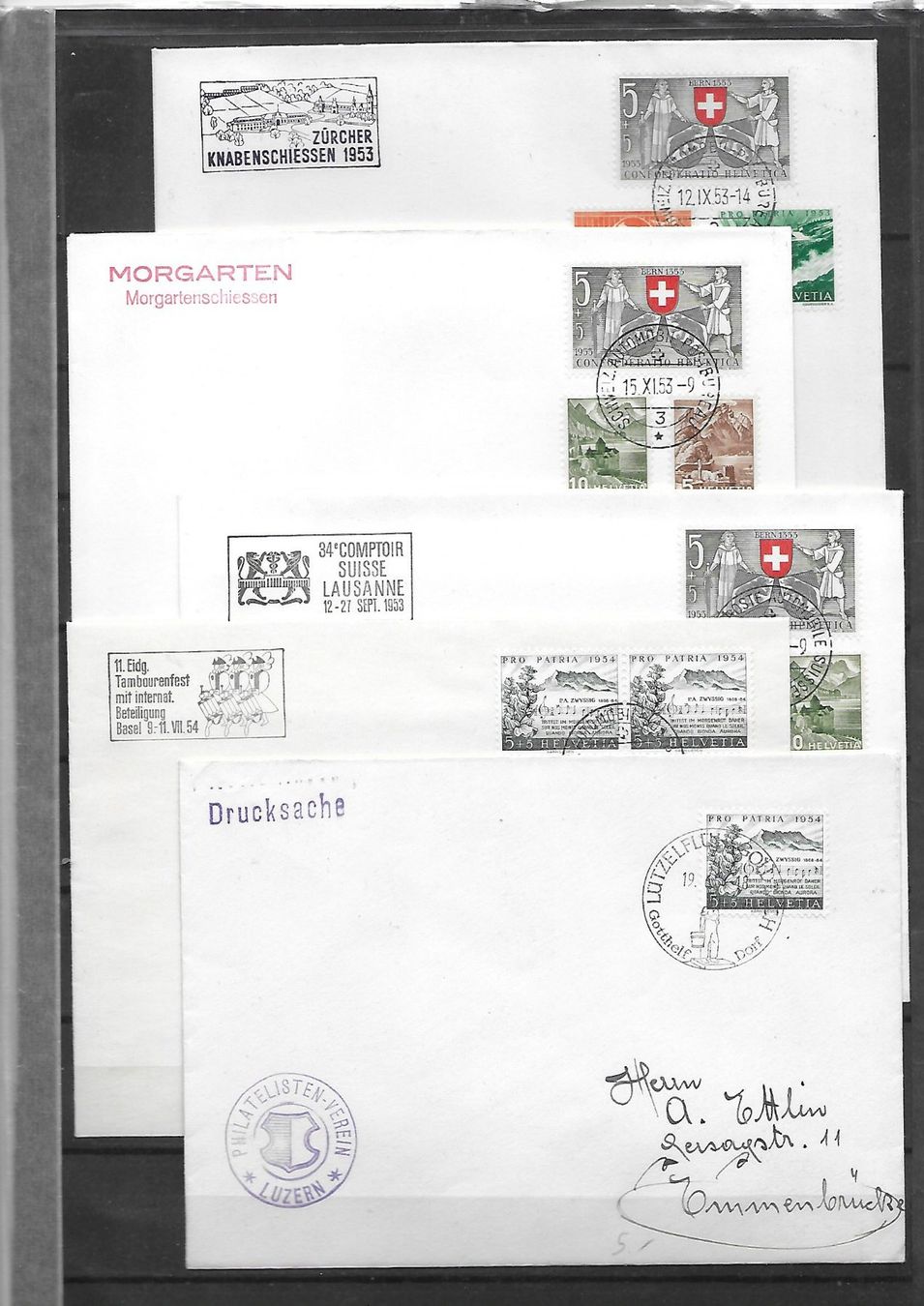 10 PP Belege 1953-1955 mit Pen+Ortsst. Kat: CHF 78.- (Gebraucht) in Basel für CHF 1 – mit ...