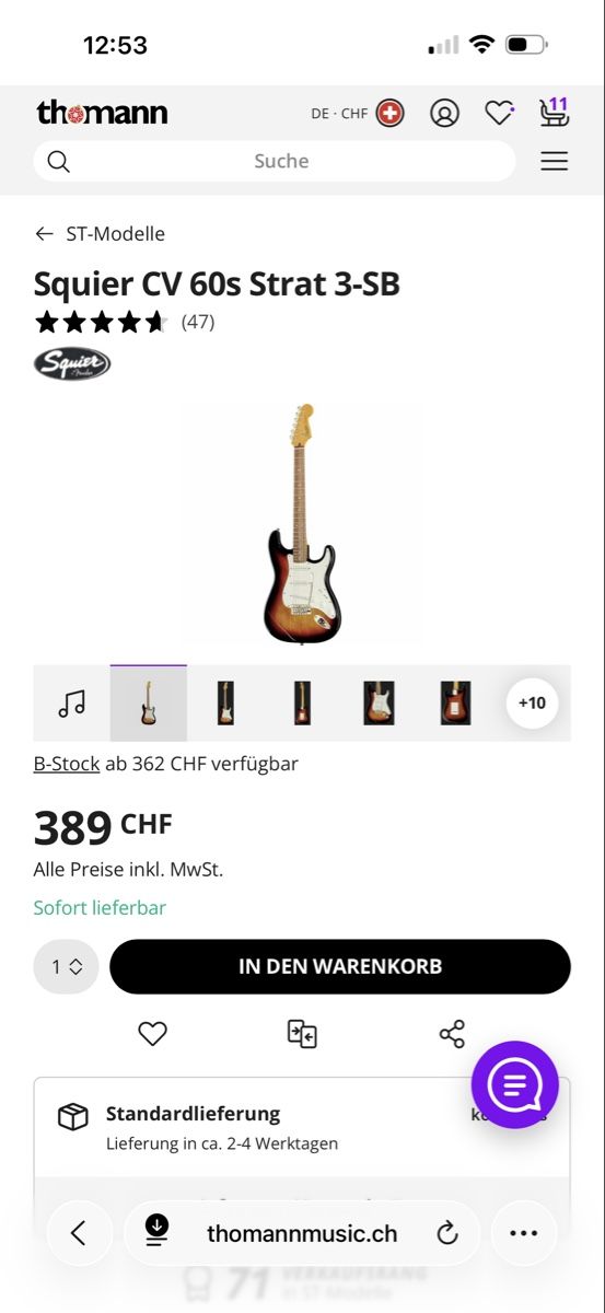 Guitar électrique Squier Strat (D'occasion) à Semsales pour CHF 100 ...