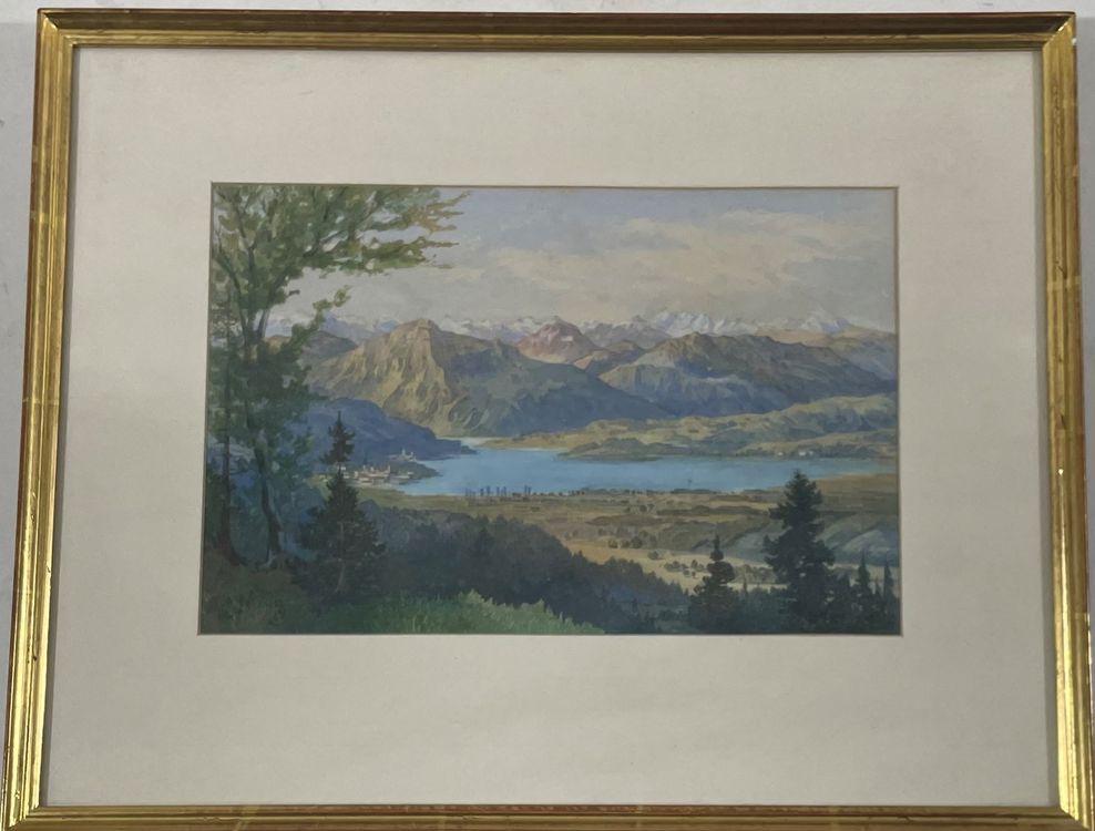 Berg Landschaft Aussicht Aquarell unleserlich Signiert | Kaufen auf Ricardo