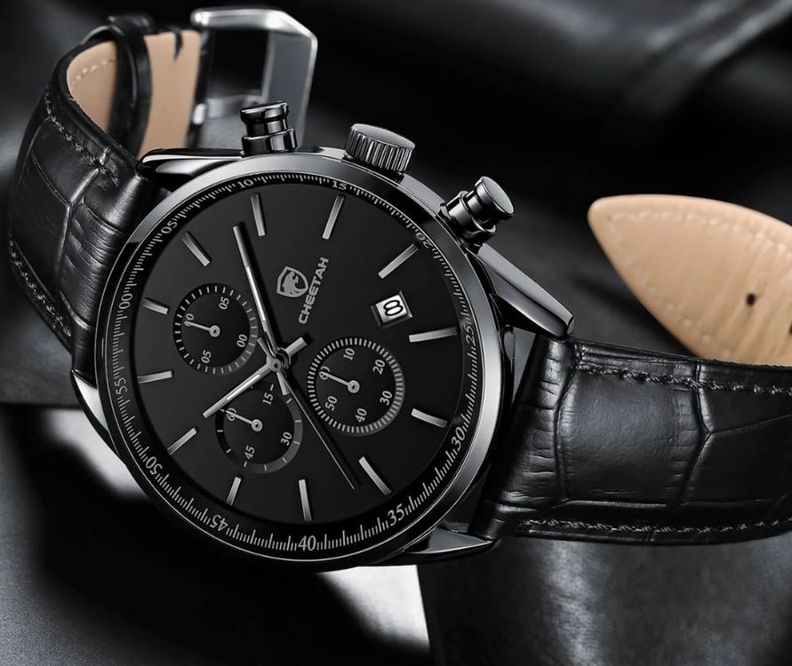 CHEETAH WATCH - schwarze Herrenuhr mit Lederarmband | Kaufen auf Ricardo