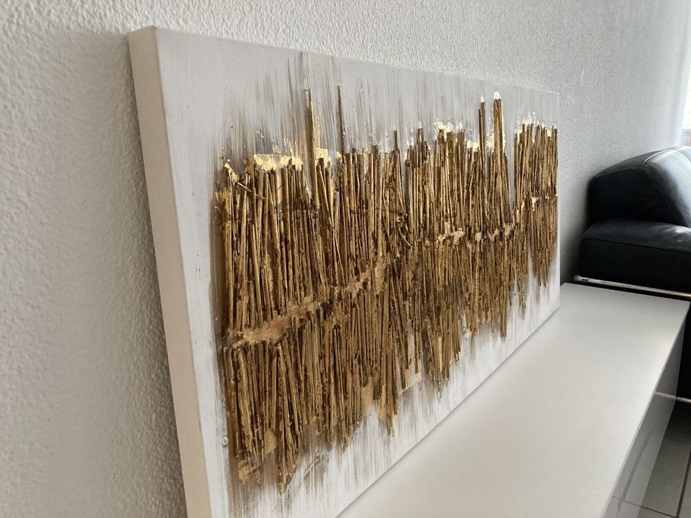 Acrylbild auf Leinwand weiss-gold, 120 x 55 cm (Gebraucht) in Zofingen für CHF 16 – nur Abholung ...