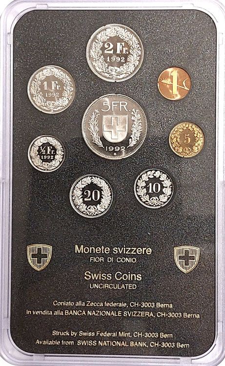 Münzsatz Schweiz 1992 stgl (Neu und originalverpackt) in Arch für CHF 25 – mit Lieferung auf ...