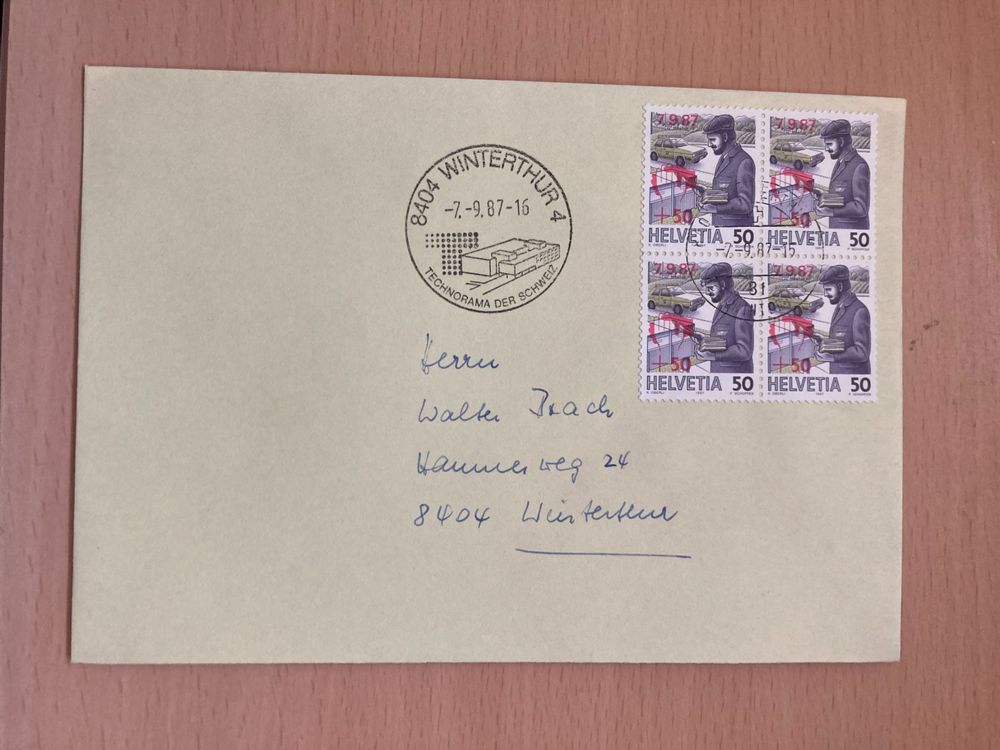 Schweiz 1987 privater Ersttagsbrief 4er-Block Unwetter 8404 (Gebraucht) in Liestal für CHF 2.5 ...