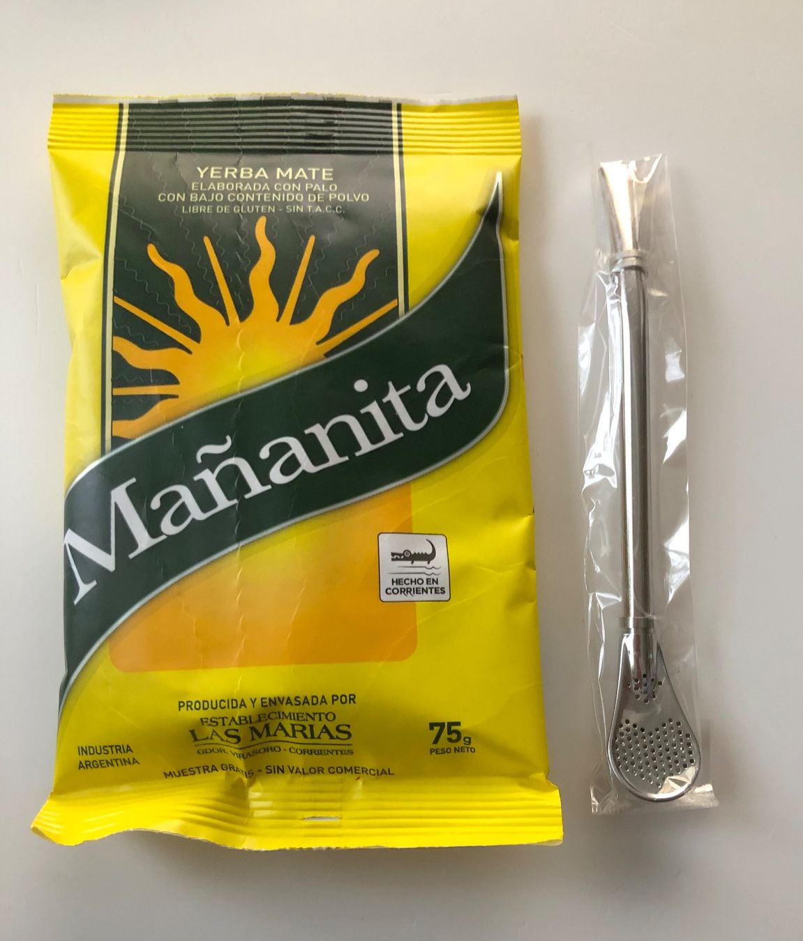 Yerba Mate Mañanita 75g (6/2026) und Bombilla (Neu und originalverpackt ...