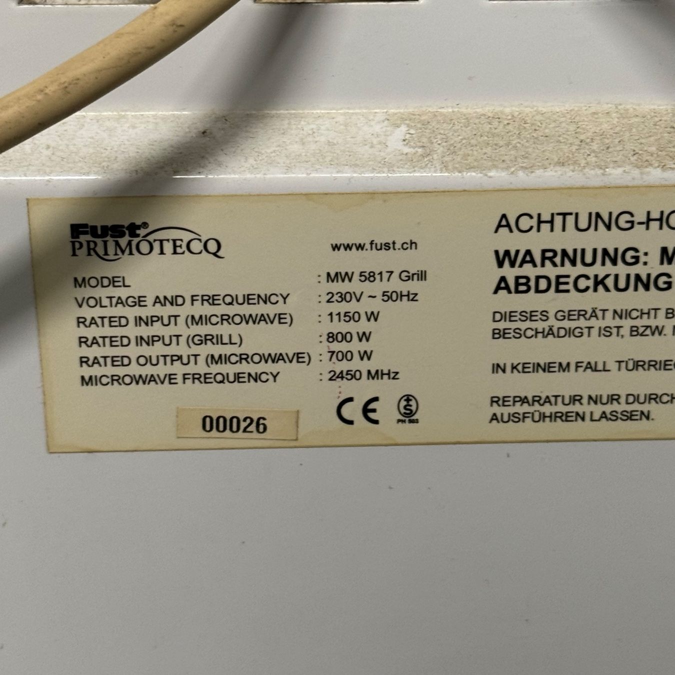 Micro-ondes [Fust Primotecq] (D'occasion) à La Chaux-de-Fonds pour CHF ...