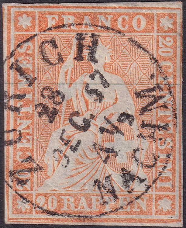 Strubel: 25F (25B1.m) Topstück v. Zürich: 23.dez.1857, 370.- (Gebraucht) in Sursee für CHF 60 ...