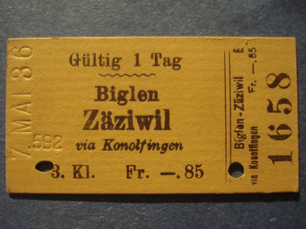 SBB - BLS - EBT - 7.8.1936 - 3.Klasse - BIGLEN - ZÄZIWIL | Kaufen auf ...