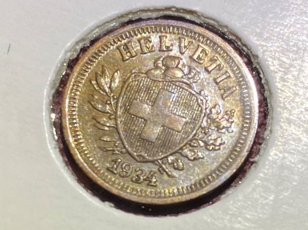 Schweiz 1 Rappen 1934 B vzgl + helle Patina + alter Wappen (Neu (gemäss Beschreibung)) in ...
