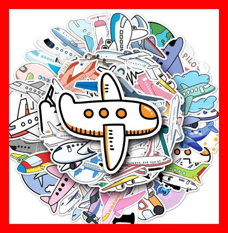 50 tlg Stickerset Flugzeuge Comic Basteln Airbus Boeing Air (Neu und ...