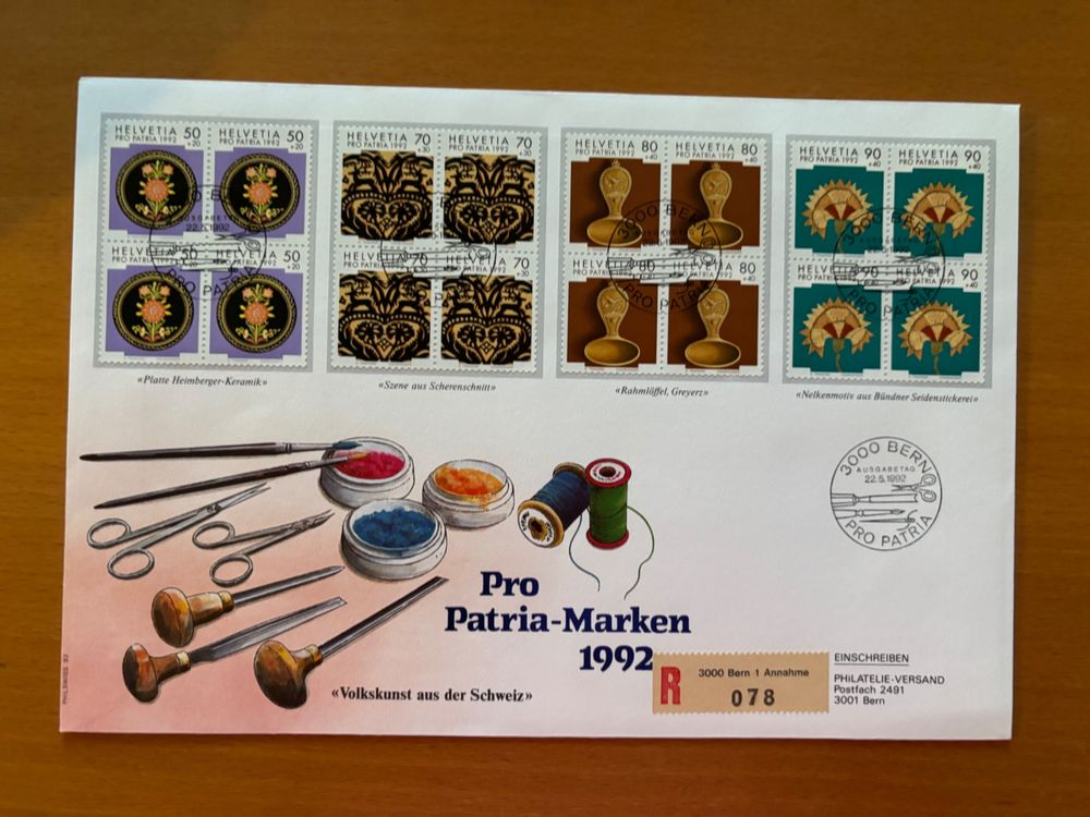 Luxusbrief Pro Patria 4er Block Satz FDC 22.5.1992 (Gebraucht) in Murgenthal für CHF 2 – mit ...