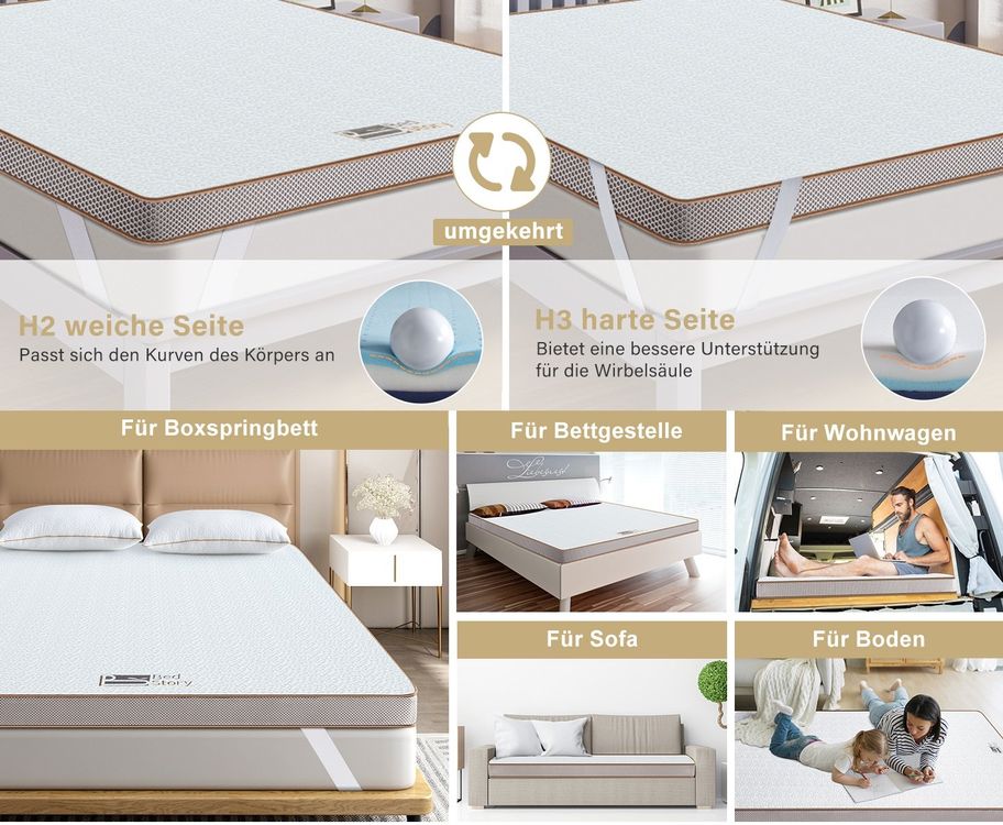 Matratzen Topper 180x200cm. 7.5cm hoch, 2 Härtegrade H3&H2 (Neu und ...