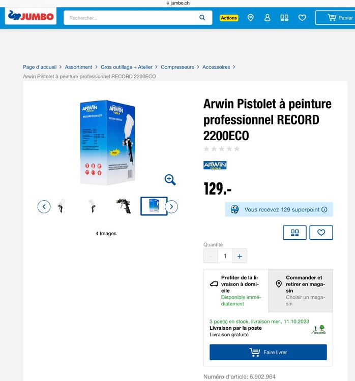 Pistolet à peinture, ARWIN GAV RECORD 2200 Eco (Neu (gemäss ...
