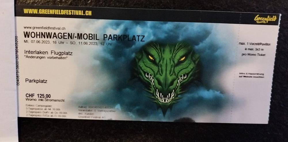 Womo Ticket Greenfield | Kaufen auf Ricardo