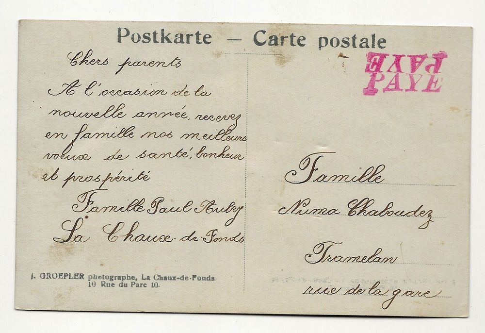 Roter Stempel PAYE / AK nach Tramelan wr (Gebraucht) in Aarau für CHF 1 ...