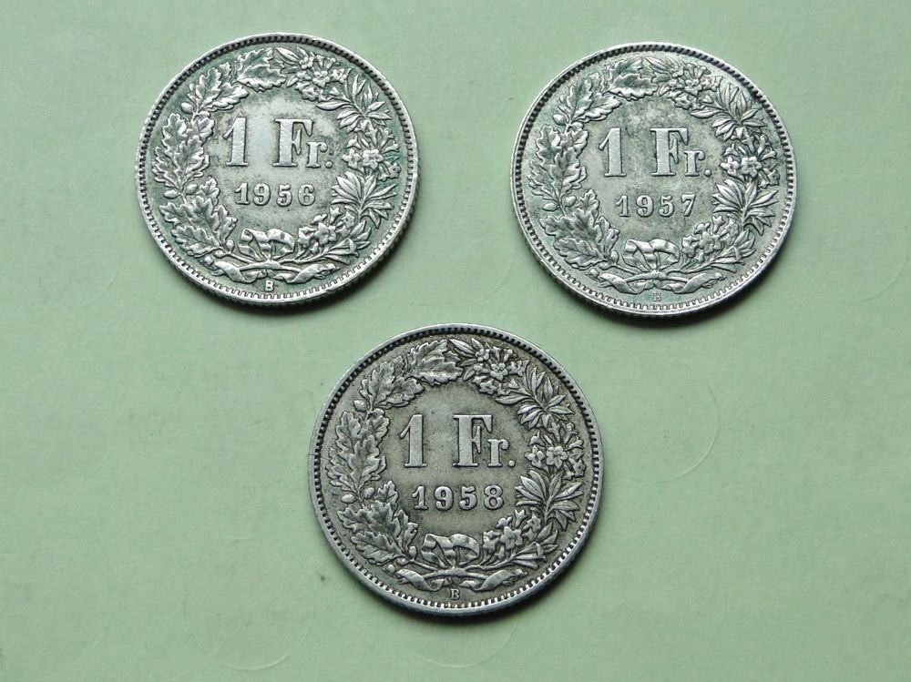 3x 1 Franken 1956 - 1957 - 1958 (Gebraucht) in Killwangen für CHF 8 – mit Lieferung auf Ricardo ...