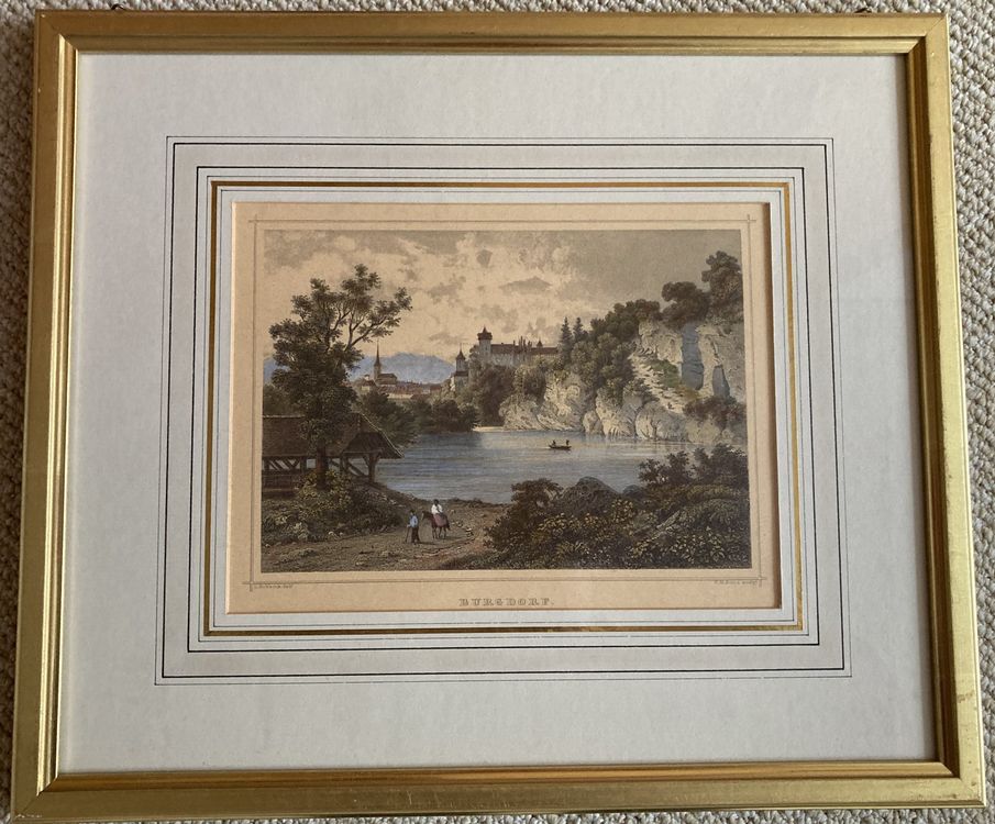 Burgdorf, schöner Kupferstich im Goldrahmen | Kaufen auf Ricardo